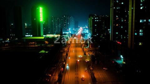 4k航拍城市夜景灯火通明车流延时素材【凌晨两点素材网】