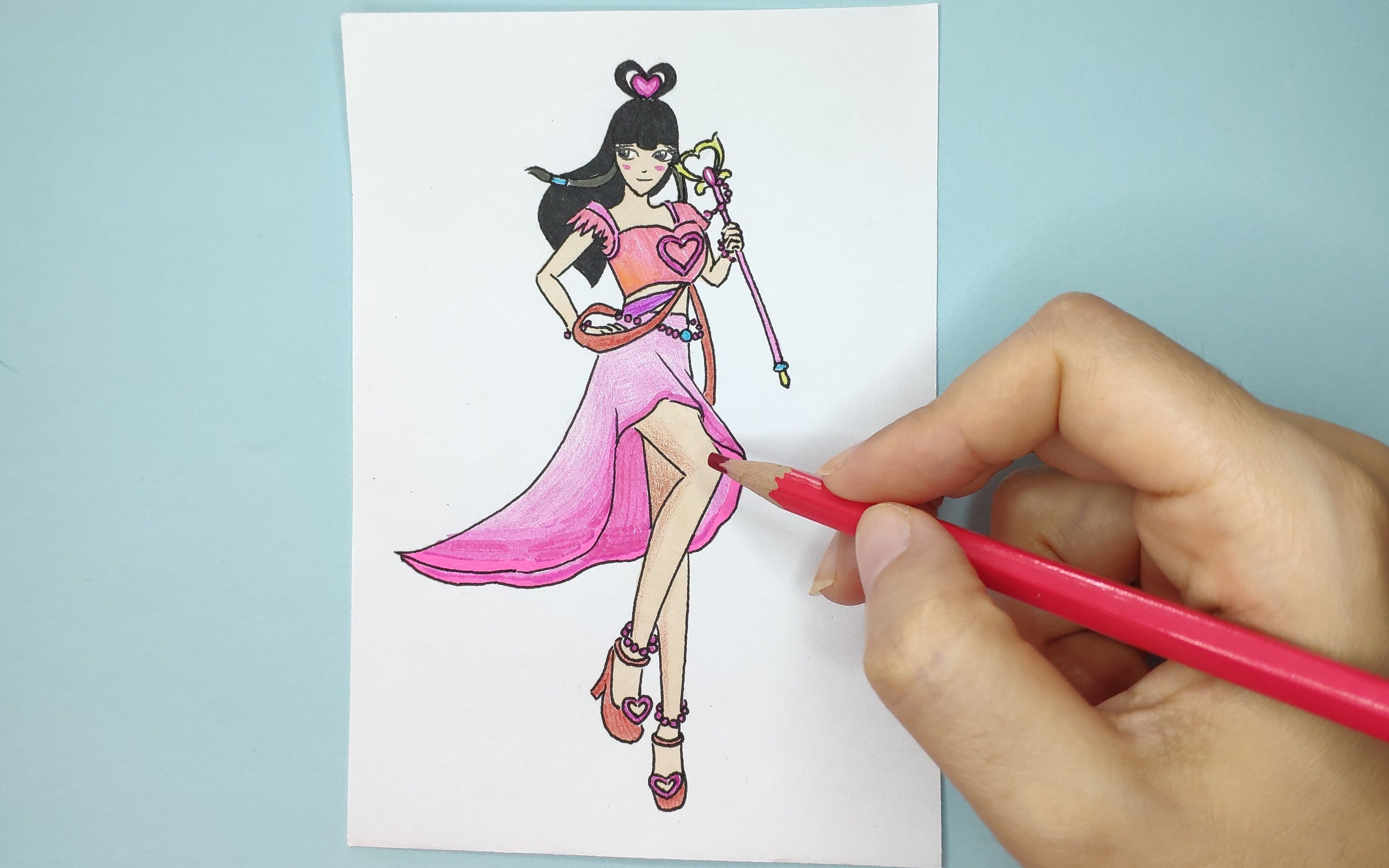 手绘精灵梦叶罗丽美丽少女王默和她的魔法棒,简笔画好学又漂亮