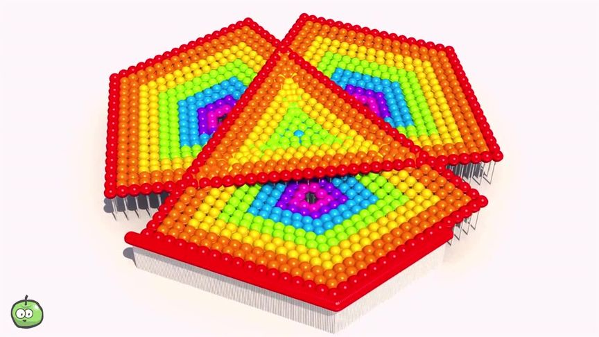 少儿早教色彩认知:3D彩虹棒棒糖变成几何三角形 真漂亮