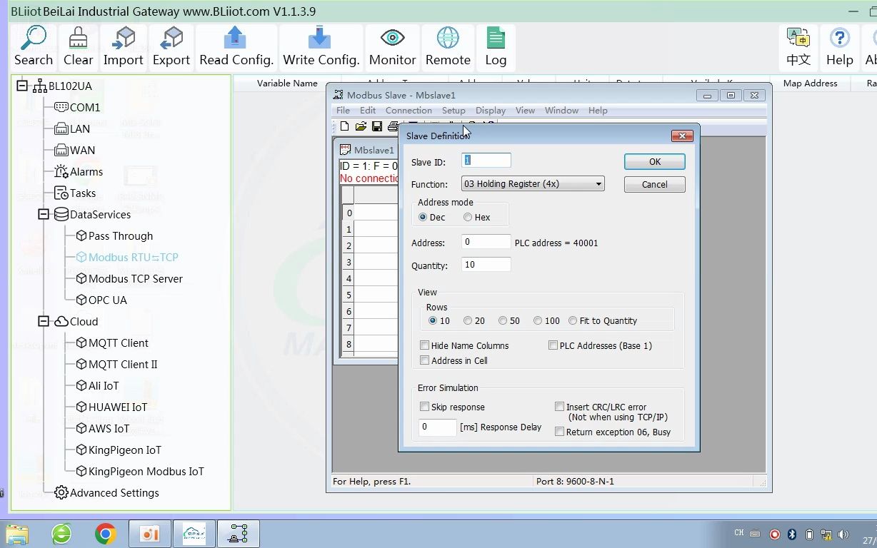 BL设备modbus RTU转TCP