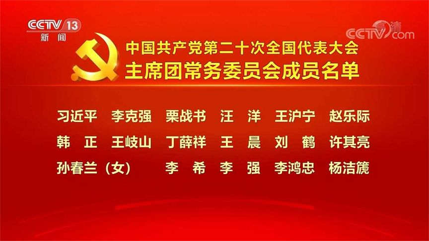 中国共产党第二十次全国代表大会主席团常务委员会成员名单