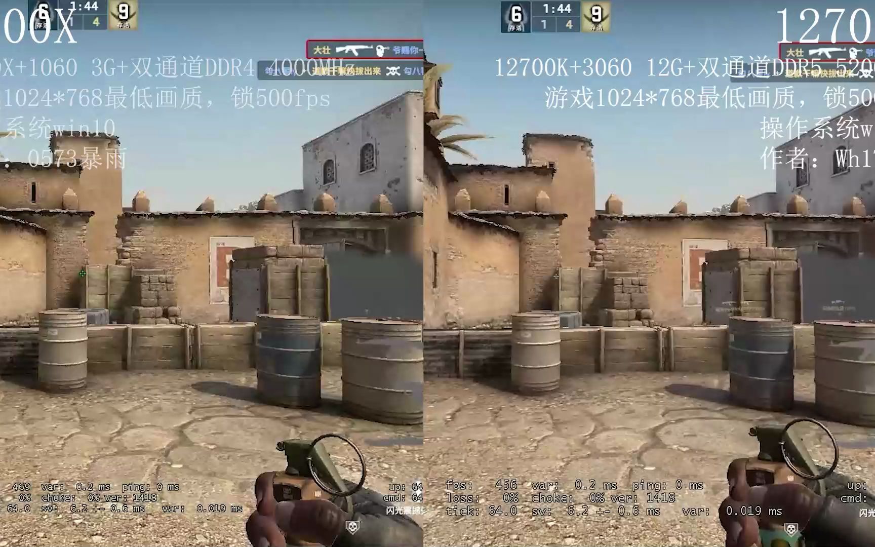 5800x vs12700k csgo游戏实测帧数表现。帧数稳定性,最低帧表现。