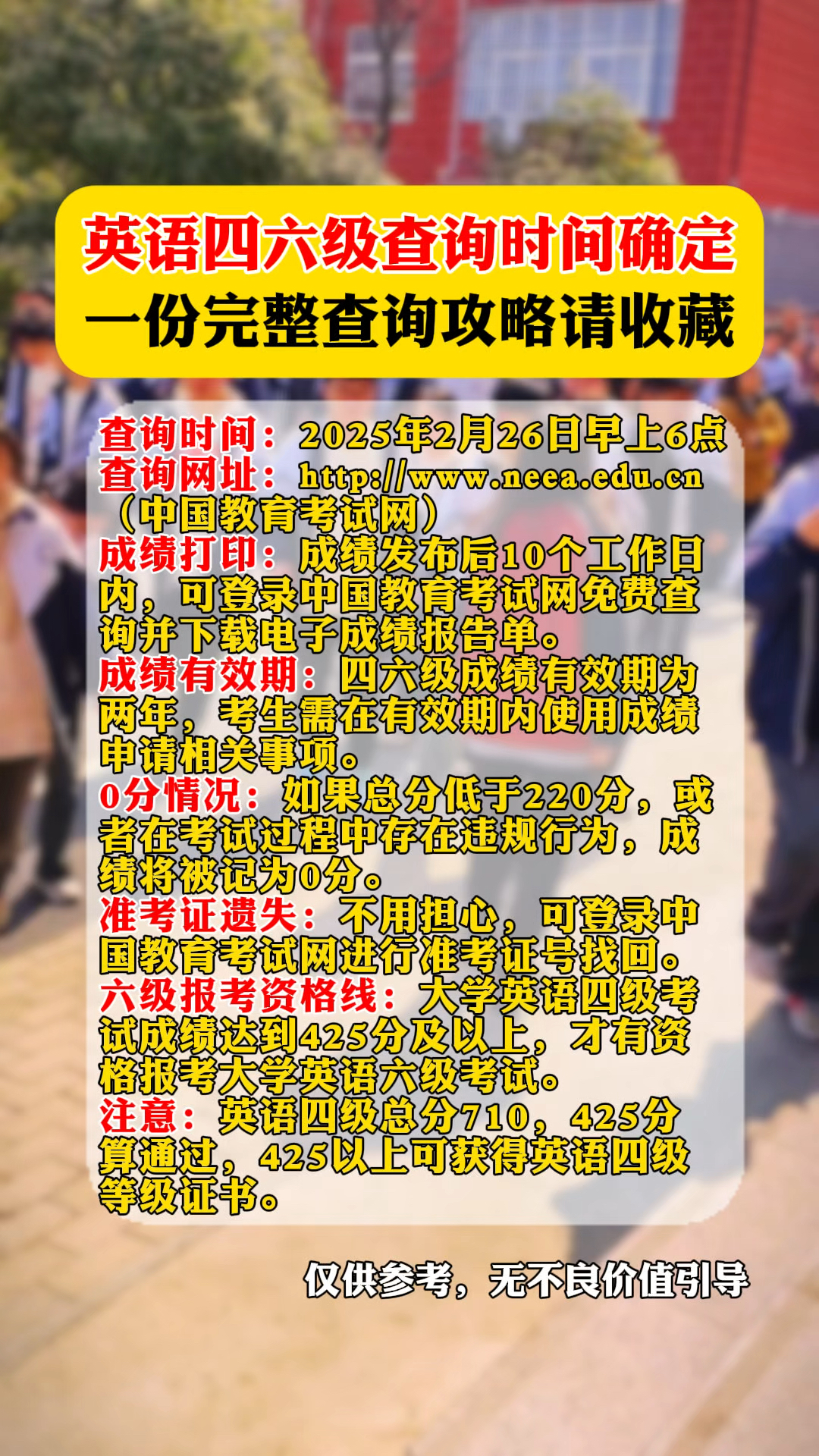 英语四六级查询时间确定,一份完整查询攻略请收藏,快转发给孩子