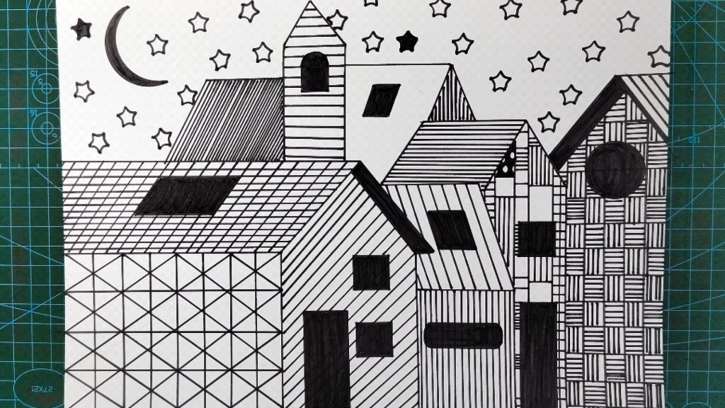 黑白线描装饰画——房子