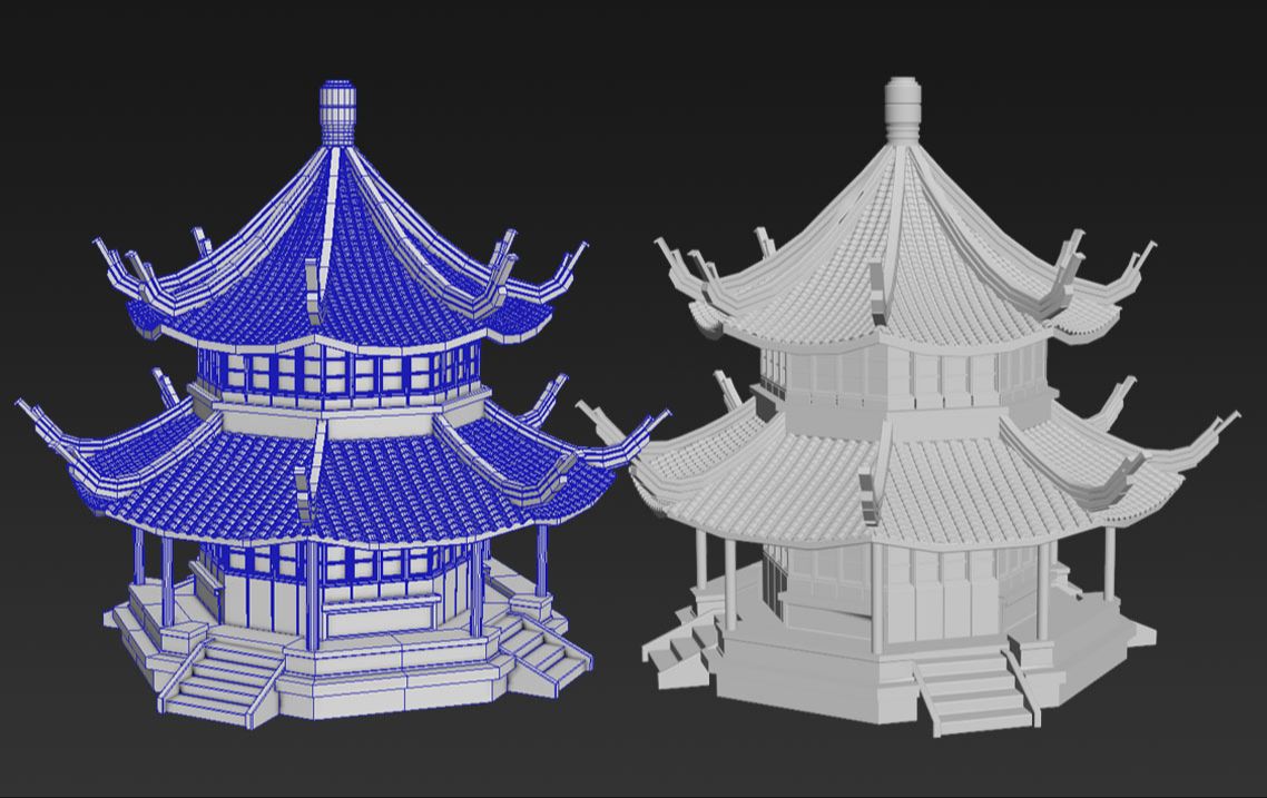 【3dmax建模】天泉阁·八角塔 古建筑场景,0基础入门布线技巧讲解!