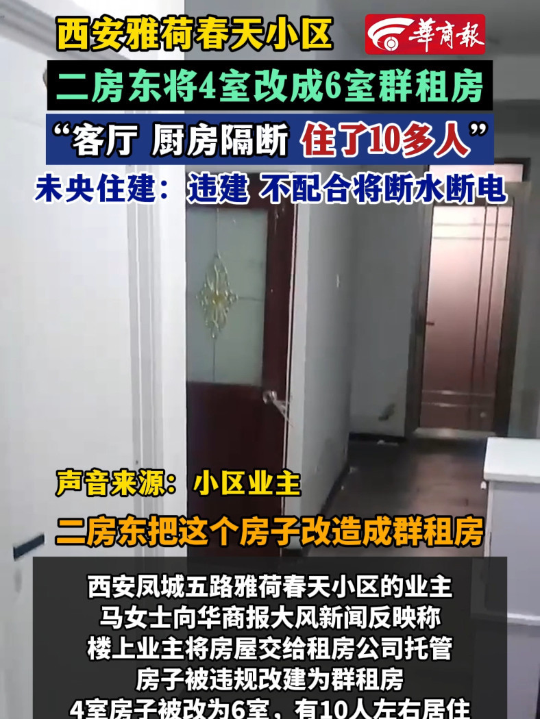 客厅厨房隔断住了10多人。违建不配合将断水断电