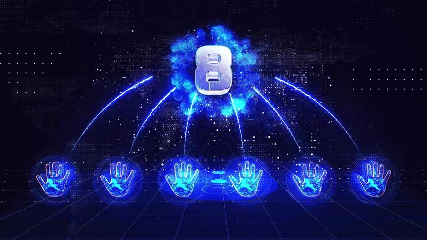 蓝色风格6个手掌8秒倒计时启动仪式开场视频素材#启动仪式