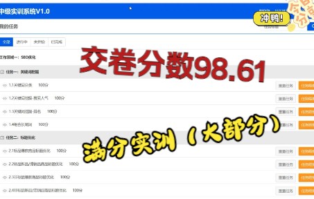 【22年12月】网店运营推广(中级)实训分享,最终交卷分数98.61