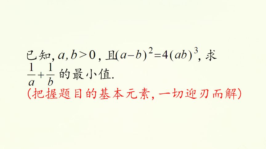 基本不等式:已知a,b>0,(a-b)²=4(ab)³,求1/a+1/b的最小值