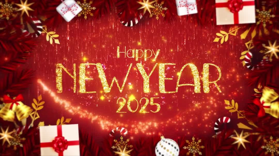 2025新年祝贺倒计时年会倒计时豪华粒子金色文字发光标题闪光效果...