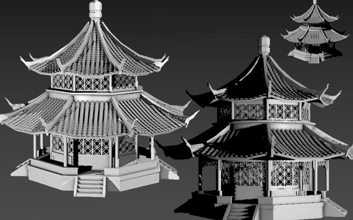 ...场景建模:简单古建筑“阁楼”模型搭建,瓦片、镂空设计细节详细教学