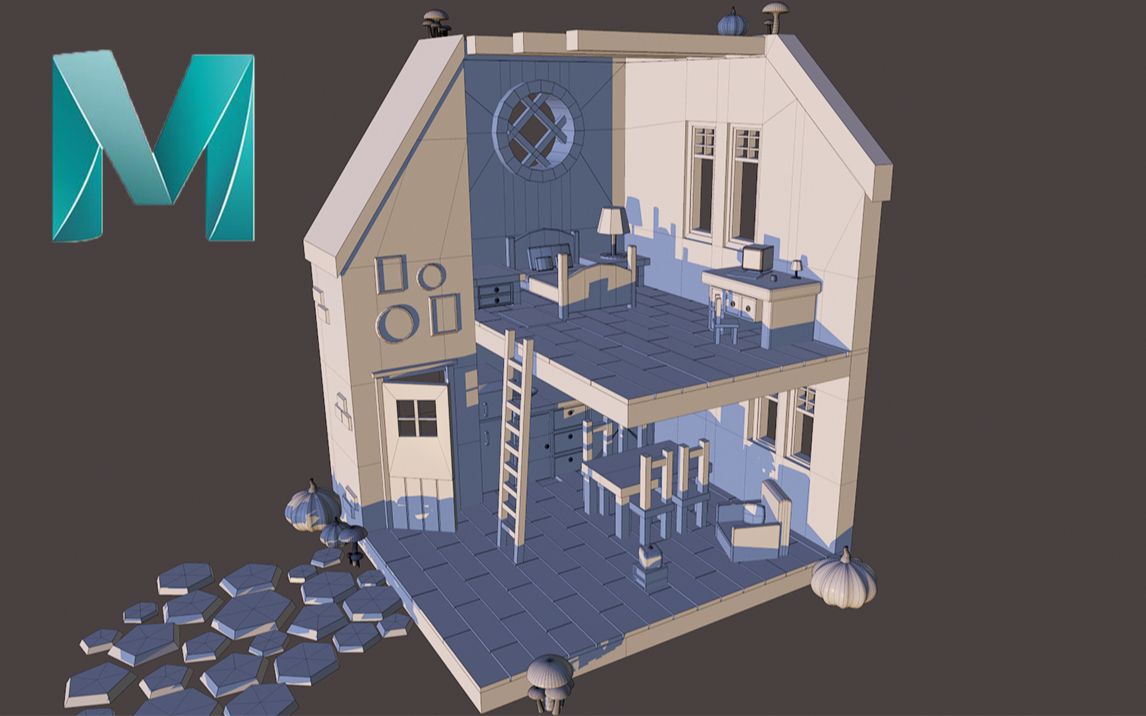 MAYA场景建模房子教程:设计感独特的私家专属小房子模型制作