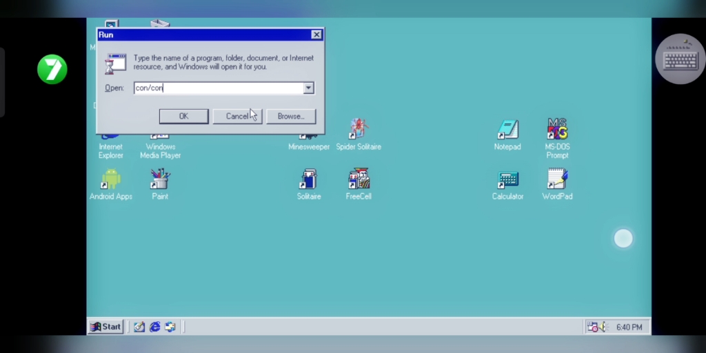 一个代码就把Windows98整蓝屏了。