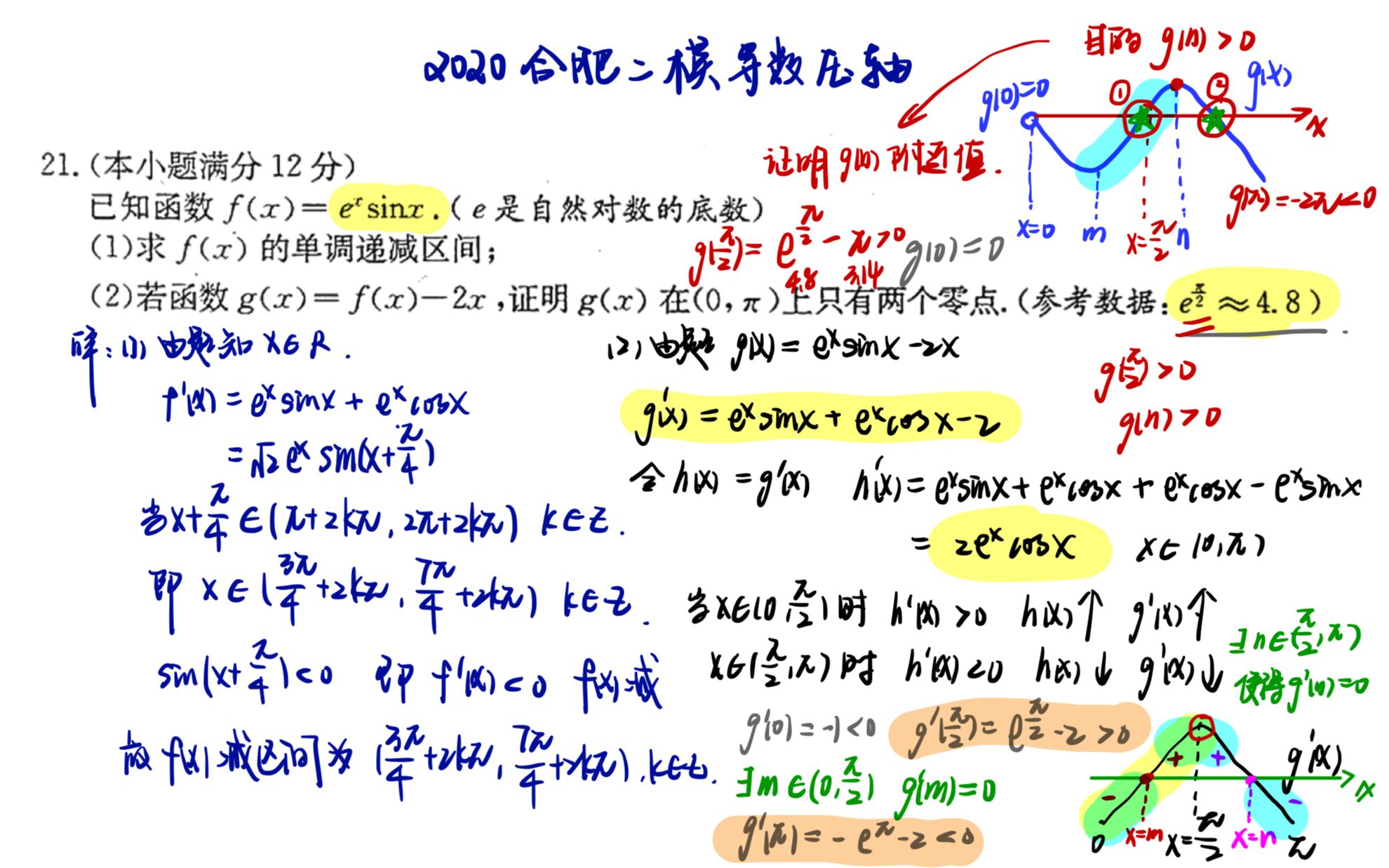 2020年合肥二模导数压轴题精讲