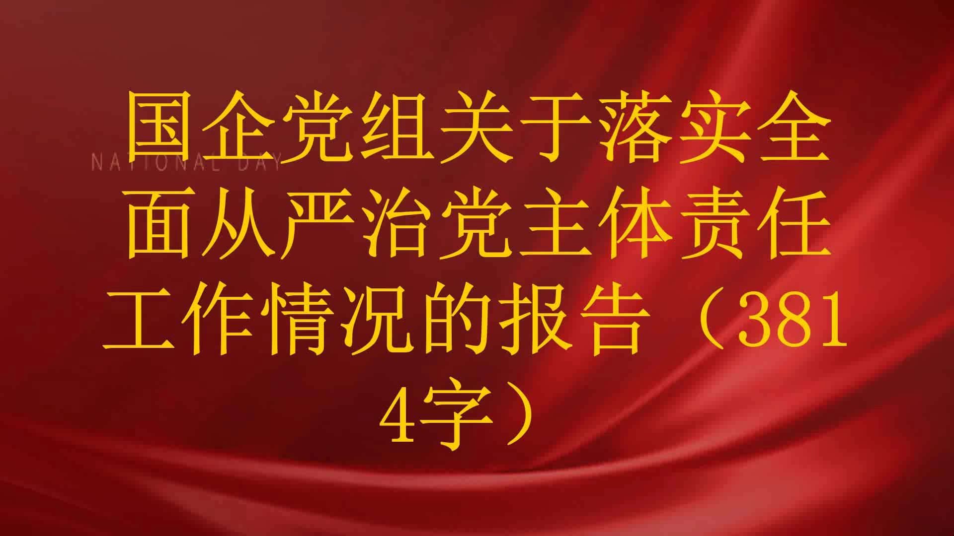 国企党组关于落实全面从严治党主体责任工作情况的报告(3814字)