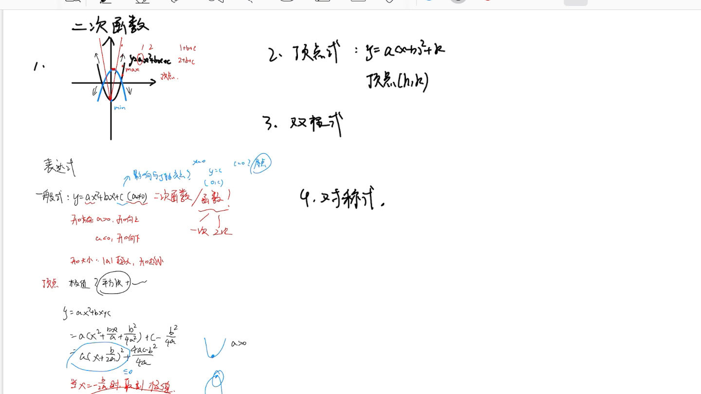 【九年级数学】二次函数2 顶点式,双根式和对称式