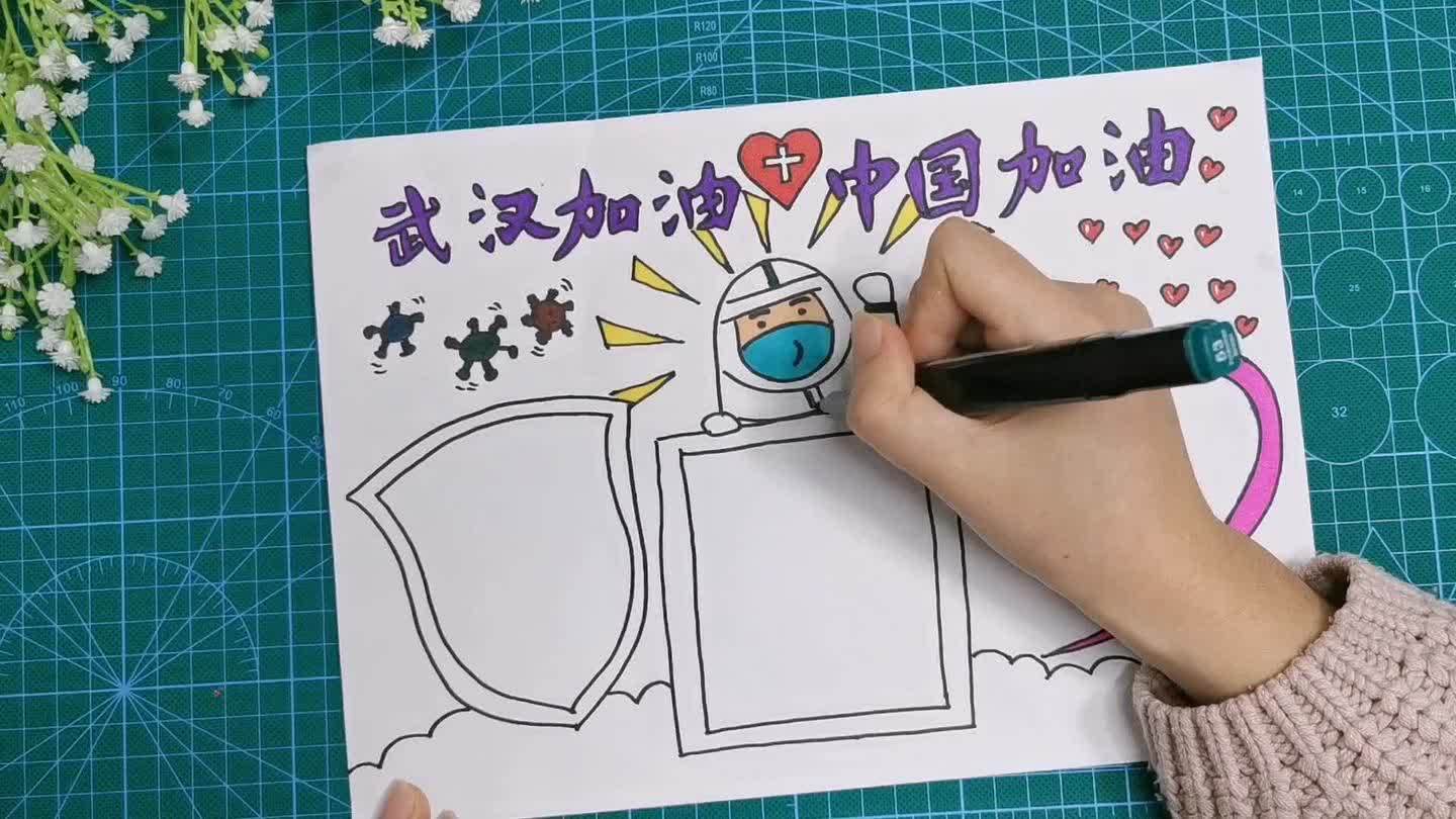小学生防控冠状病毒手抄报教程视频,中国加油,武汉加油!