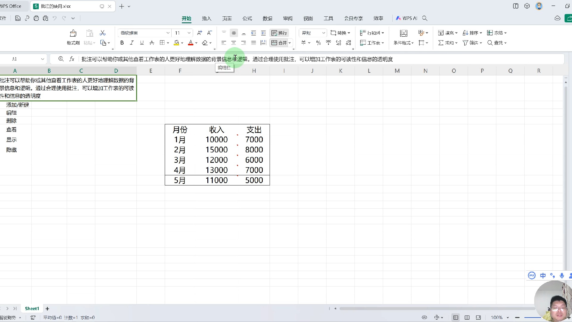 1.12 WPS表格批注的使用