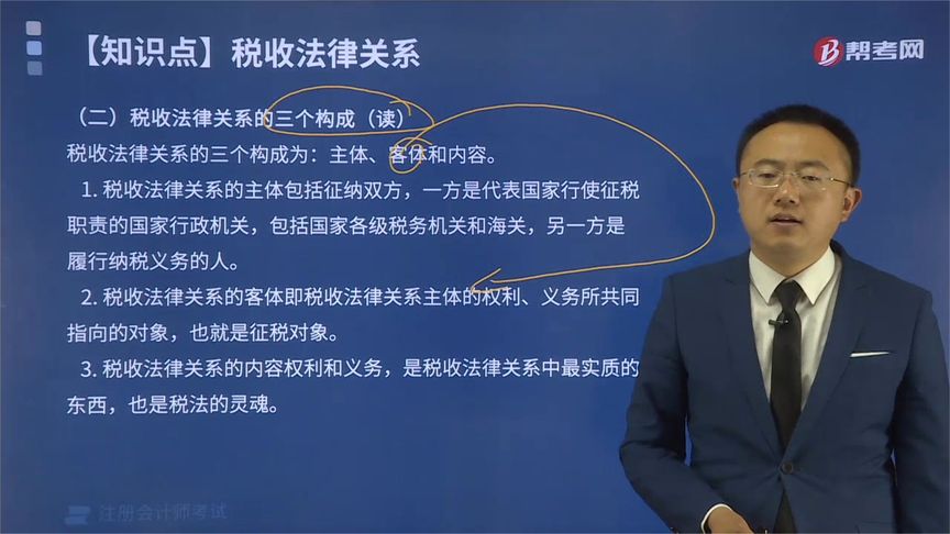 帮考网孙孝群老师带你熟记税收法律关系的三个构成是什么?