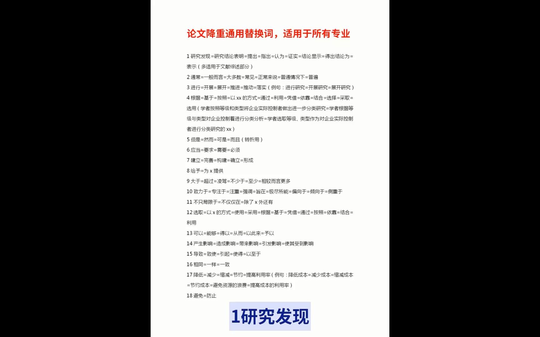 论文降重通用替换词,适用于所有专业