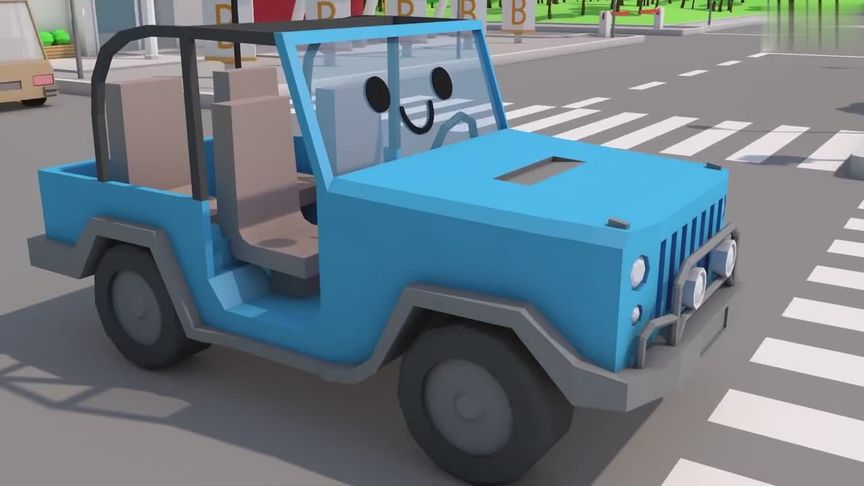 红色赛车3D动画车 儿童卡通!汽车和卡车的故事