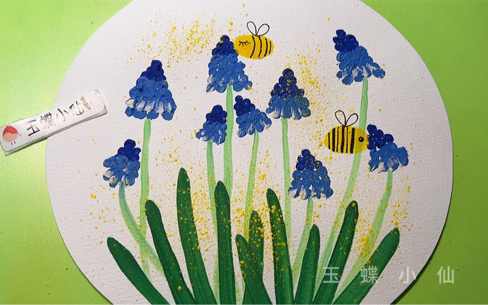 葡萄风信子儿童创意水粉画零基础学画画,少儿创意美术教程,春天的花...