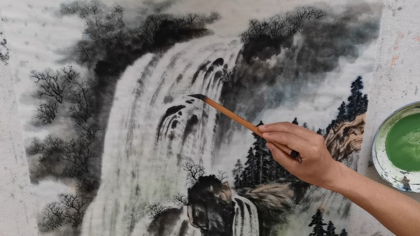 中国山水画:湿染法