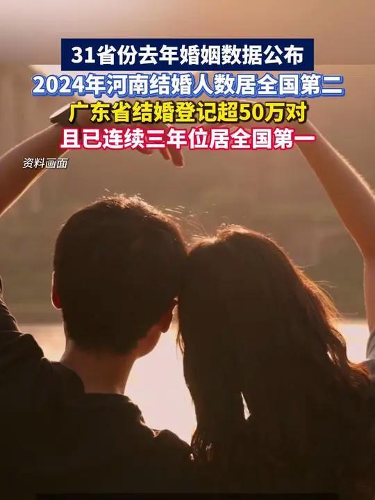 ...2024年河南结婚人数居全国第二,广东省结婚登记超50万对,且已连续...