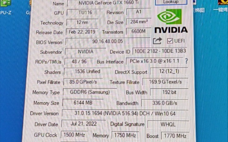 精粤1660ti,GPU-Z参数以及18分钟烤鸡数据