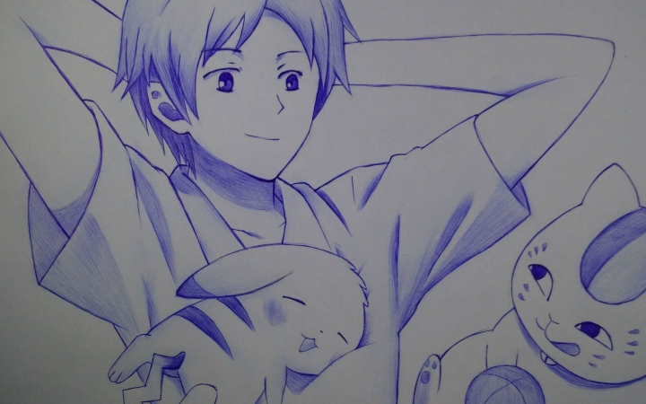 【圆珠笔系列】夏目友人帐和他的两只萌物,萌哭!