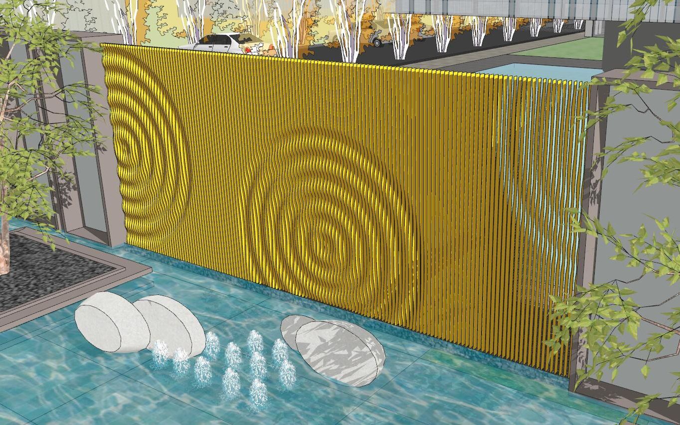【SketchUp吧】圆形水波纹切片景墙的建模教程