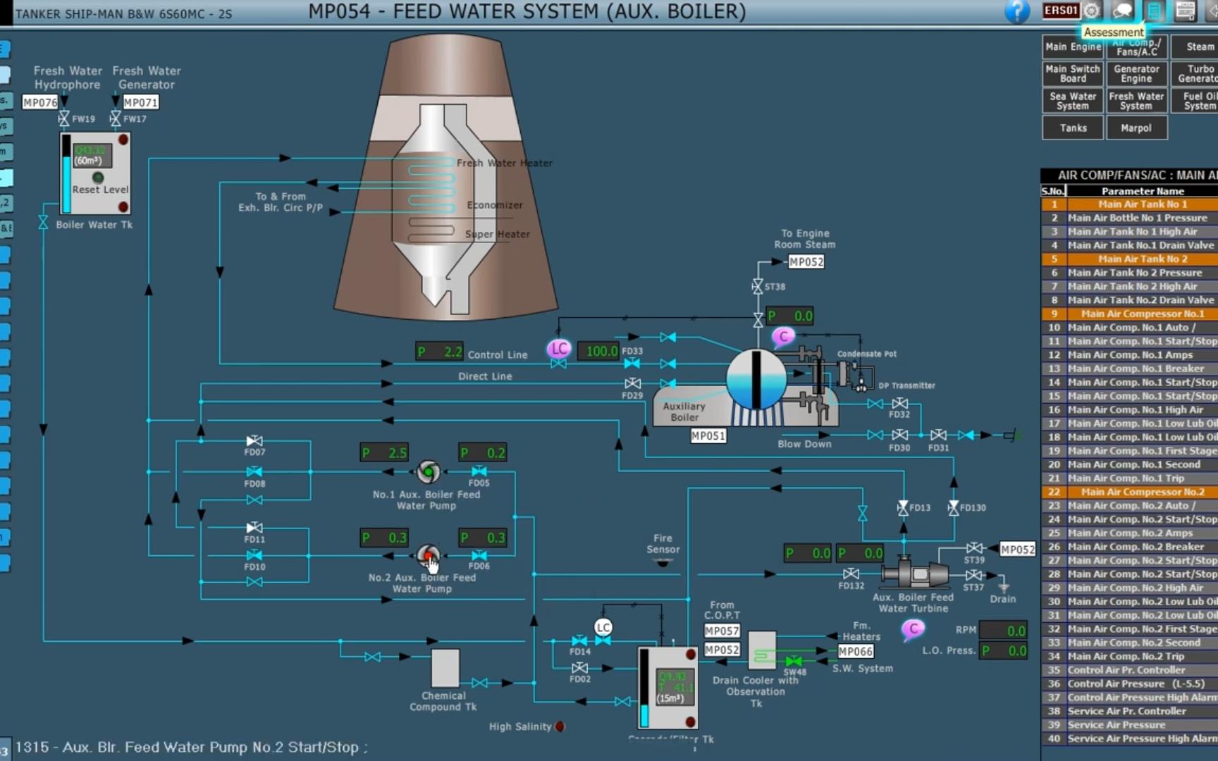 轮机模拟器操作之瘫船启动Engine Room Simulator_DEAD SHIP_AUX....