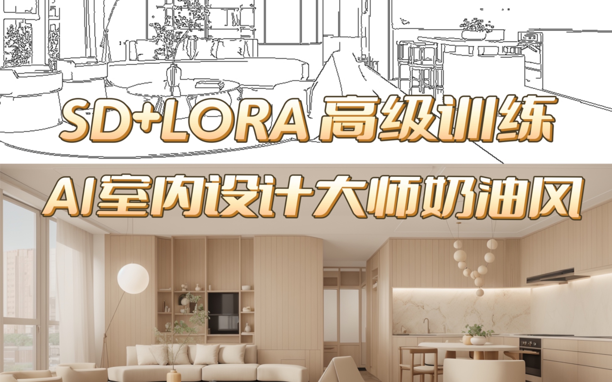 GPT+StableDiffusion 一键渲染 | 十套室内设计大师级奶油风