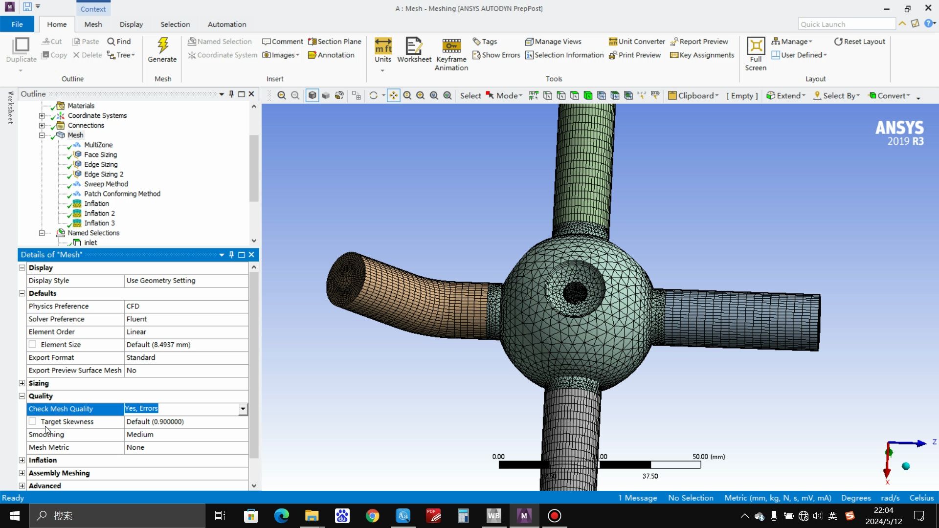 ansys meshing局部参数网格划分