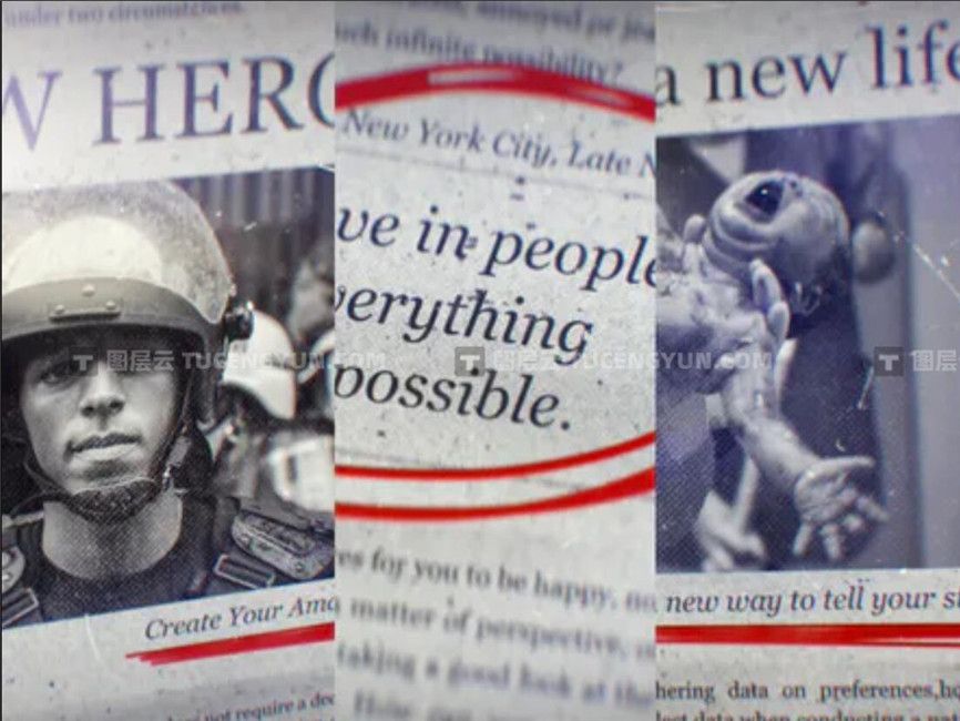 AE模板:复古真实历史纪录片4K杂志报纸特写新闻报道设计排版电影...