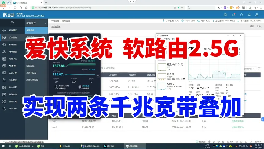 教你用爱快软路由,实现两条千兆宽带叠加,200M每秒速度直接起飞