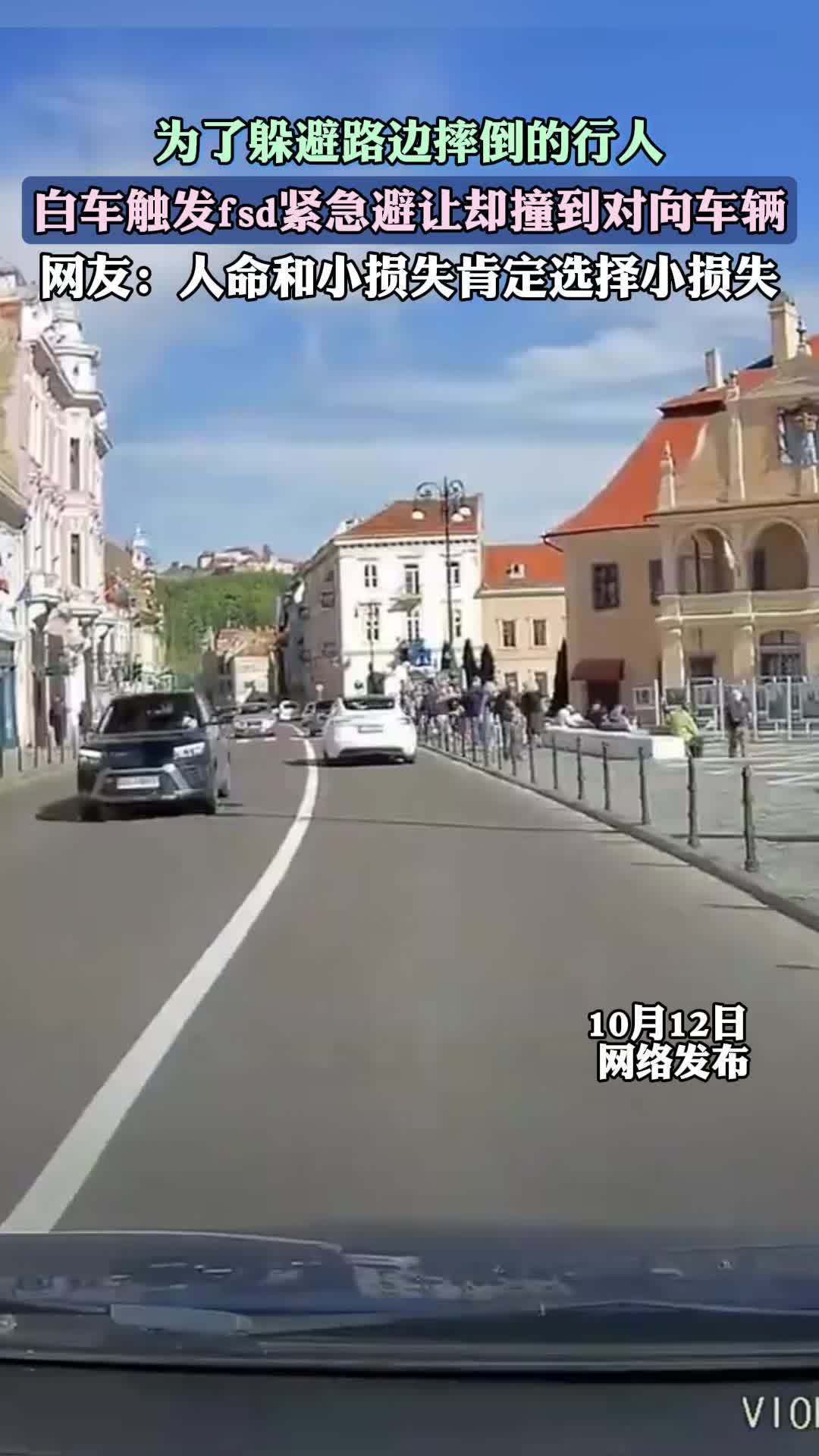 为了躲避路边摔倒的行人,自车触发fsd紧急避让却撞到对向车辆