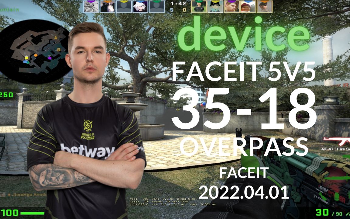 device CSGO POV (35-18) (OVERPASS) @ FACEIT天梯 2022.04.01