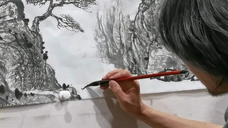 山体之间水的画法|中国山水画研究院院长陈克永教学示范