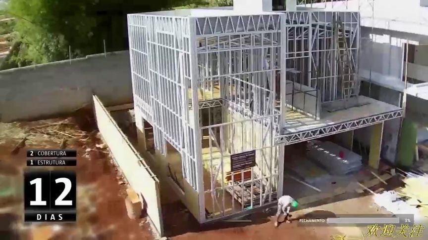 实拍农村新技术建房,轻钢结构不用一块砖,两个月建成一栋别墅!