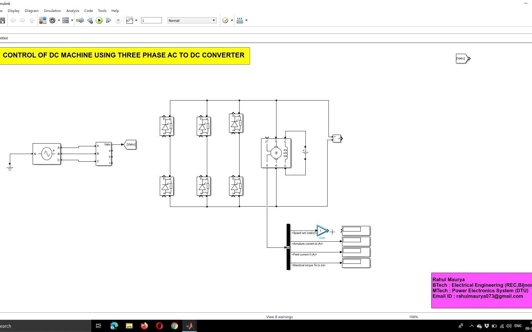 三相可控整流器用于控制直流电机的转速matlab simulink仿真