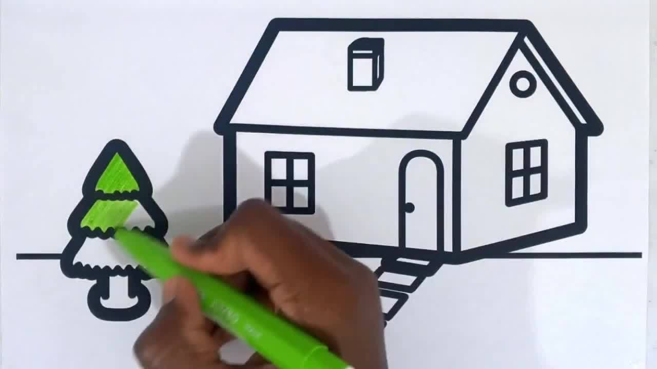 #简笔画 #房子简笔画 #儿童简笔画 #一起学画画 教孩子画房子并涂色