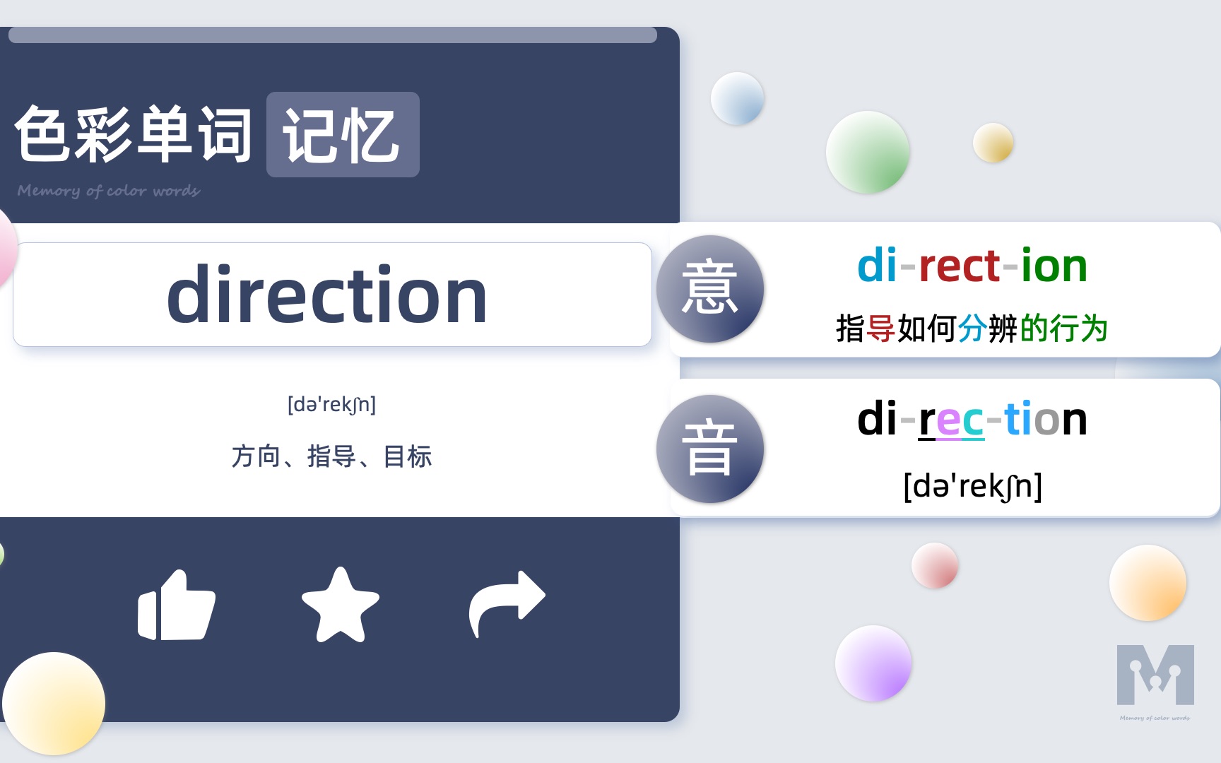 色彩单词记忆-direction-自然拼读词根词缀-高中四级六级雅思GRE