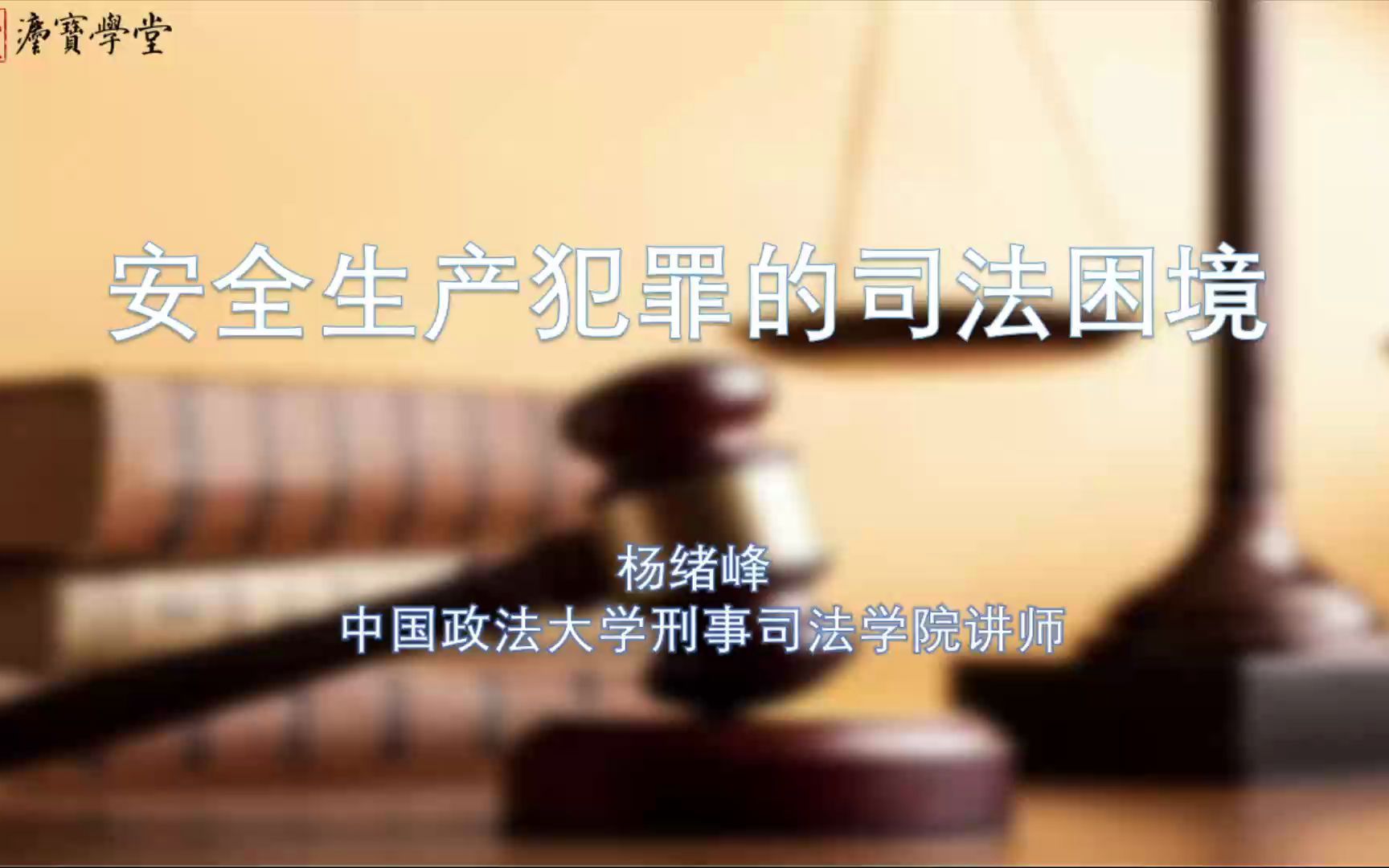 杨绪峰 中国政法大学刑事司法学院讲师《安全生产犯罪的司法困境(上)》