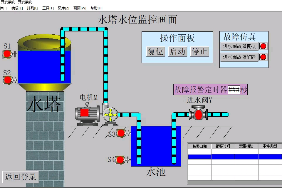 组态王水塔水位监控动画仿真,脚本程序自动运行。