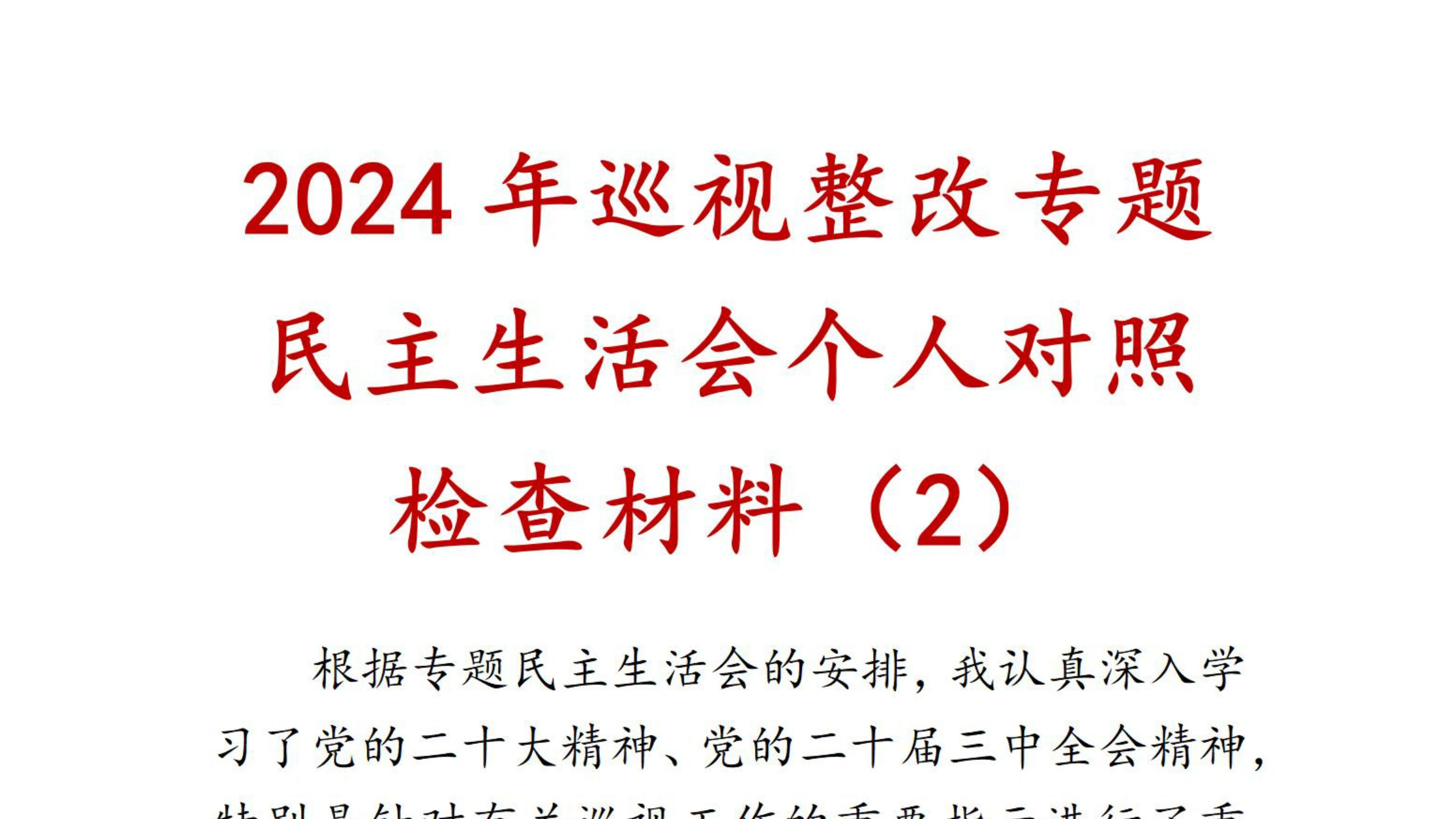 2024年巡视整改专题民主生活会个人对照检查材料(2)