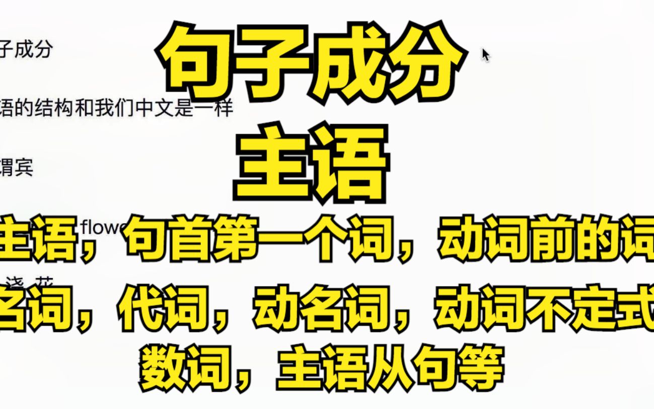 句子成分-主语,动词前的词,句首的词(名词,代词,动名词等)