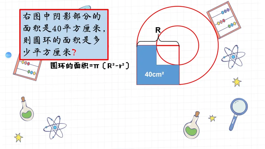 如何用阴影部分面积求圆环面积?等量代换一下就可以