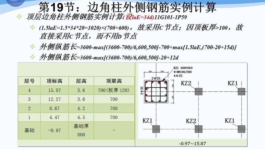 中高层建筑顶层边角柱钢筋实例计算讲解