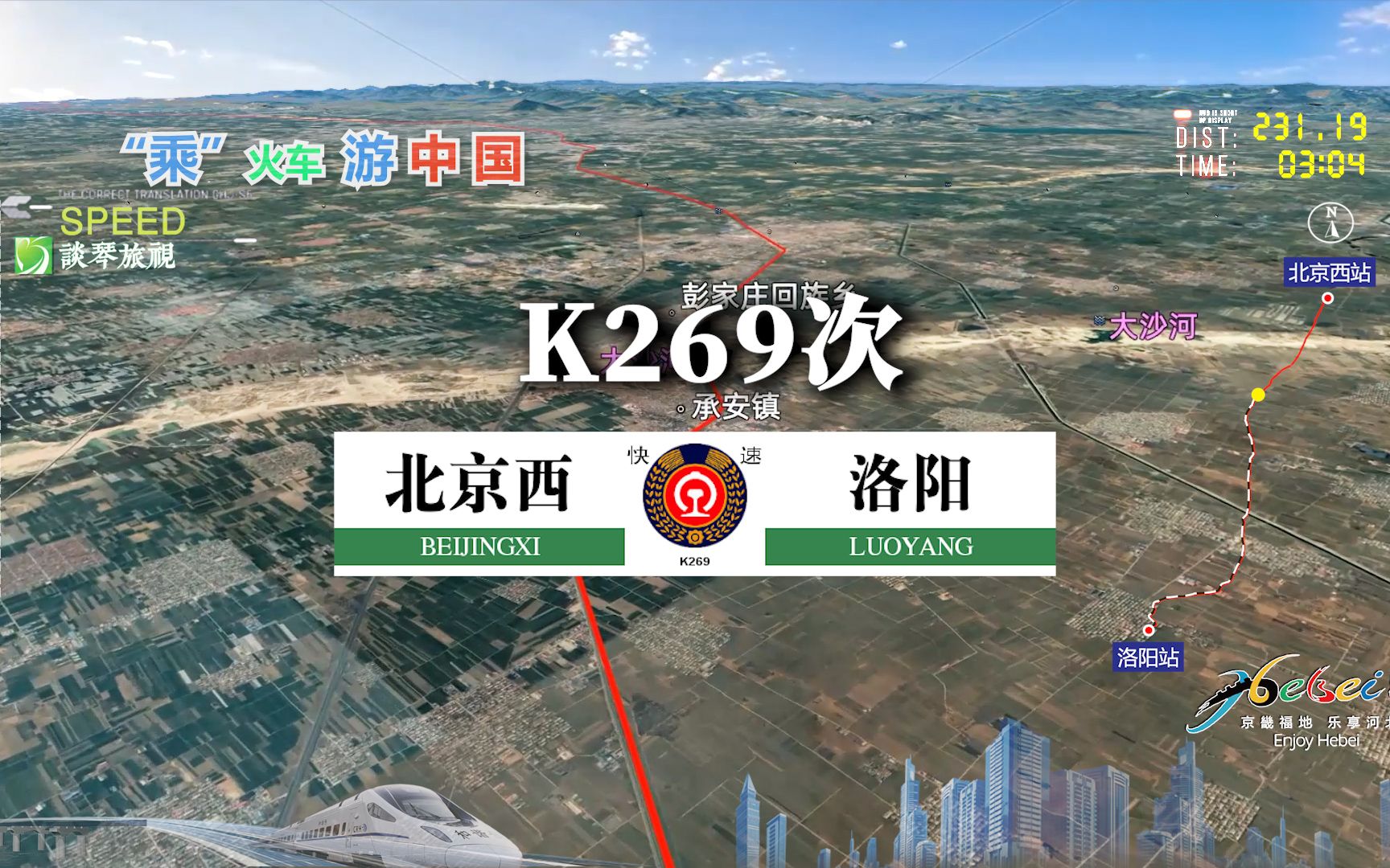 模拟K269次列车(北京西-洛阳),全程812公里,运行10小时47分